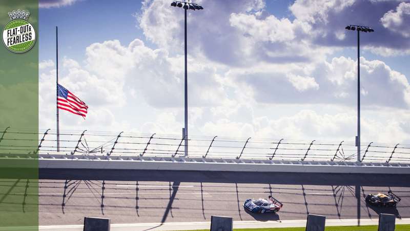 Daytona's banking is so big it makes racing cars look like slot cars